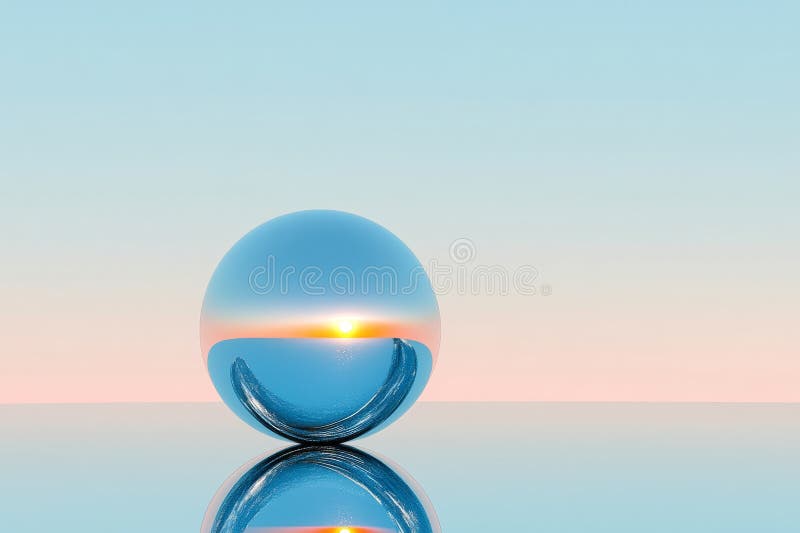 A Reflective Blue Sphere Rests on a Blue Surface Mirroring a Vibrant ...