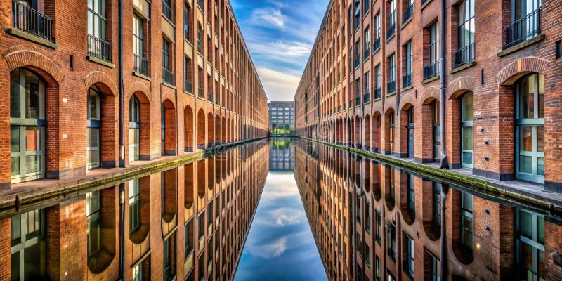 Reflective Canal Reflecting Brick Buildings with Arched Windows and ...
