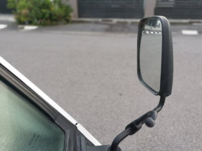 Reflective Car Side Mirror Park by the Street Stock Photo - Image of ...