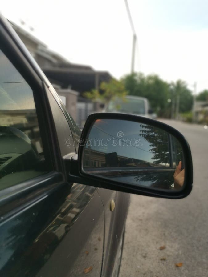 Reflective Car Side Mirror Park by the Street Stock Image - Image of ...