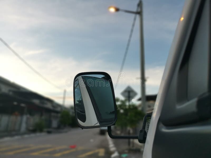 Reflective Car Side Mirror Park by the Street Stock Image - Image of ...