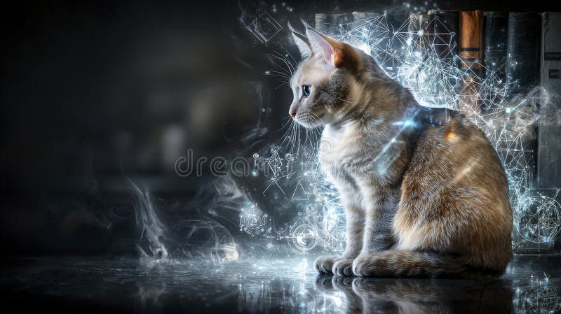 A Reflective Cat Contemplating Change among Books in a Cozy Library ...