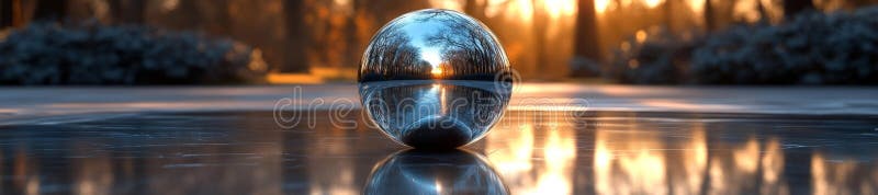 A Reflective Chrome Ball on Ice with a Stunning Sunset Reflection Stock ...
