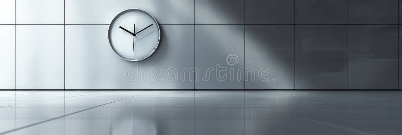 Reflective Clock on Metallic Tiled Wall in Modern Space Stock ...
