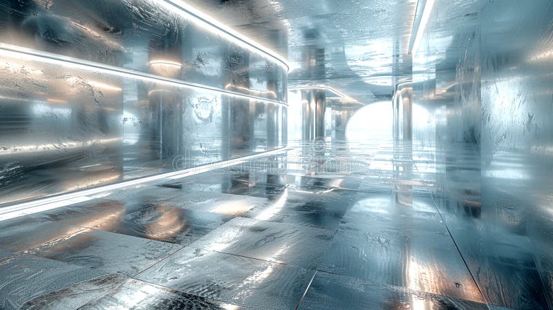 Reflective Corridor with Futuristic Lighting in a Sleek, Modern ...