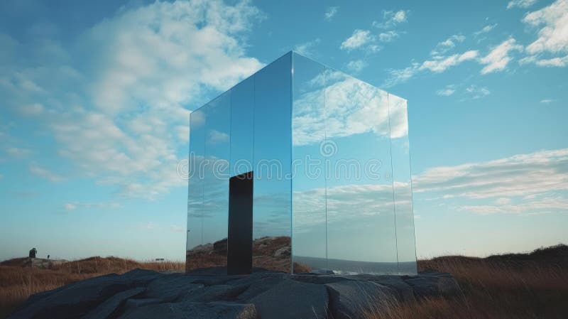 Reflective Cube in Natural Landscape during Bright Daytime Stock Image ...