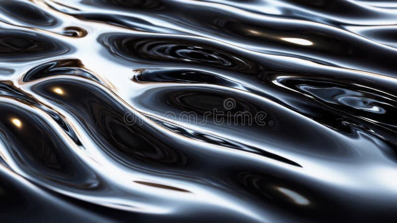 Reflective Dark Liquid Surface with Silver Waves Stock Illustration ...