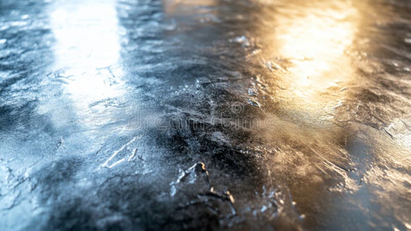Reflective Dark Surface with Blue and Gold Highlights Stock ...