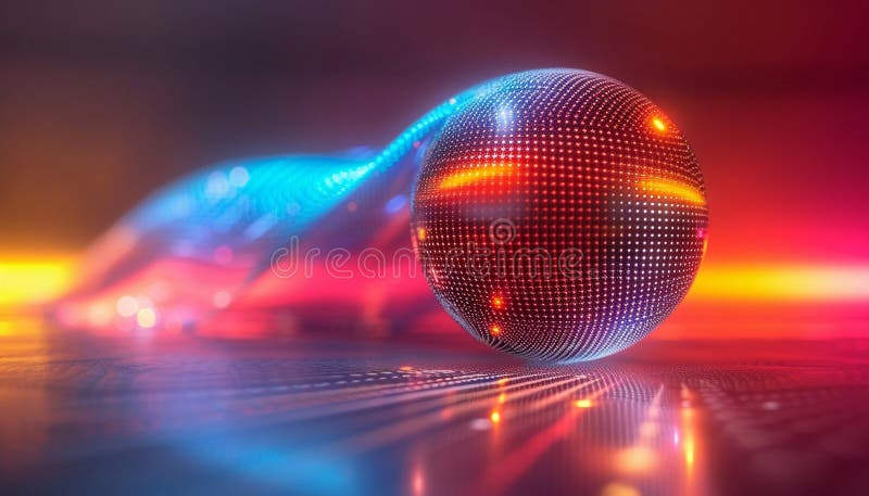 A Reflective Disco Ball Casting Dynamic Blue and Red Lights in a Dark ...