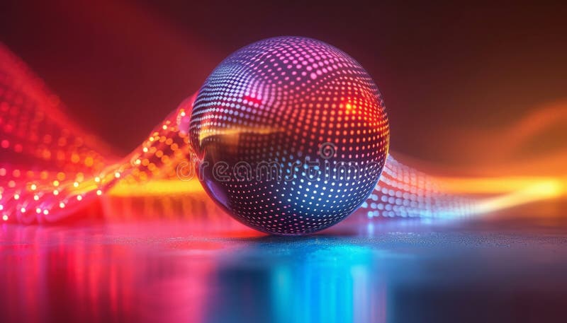 A Reflective Disco Ball Casting Dynamic Blue and Red Lights in a Dark ...