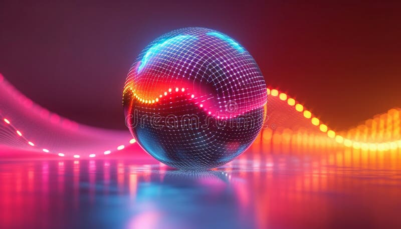 A Reflective Disco Ball Casting Dynamic Blue and Red Lights in a Dark ...