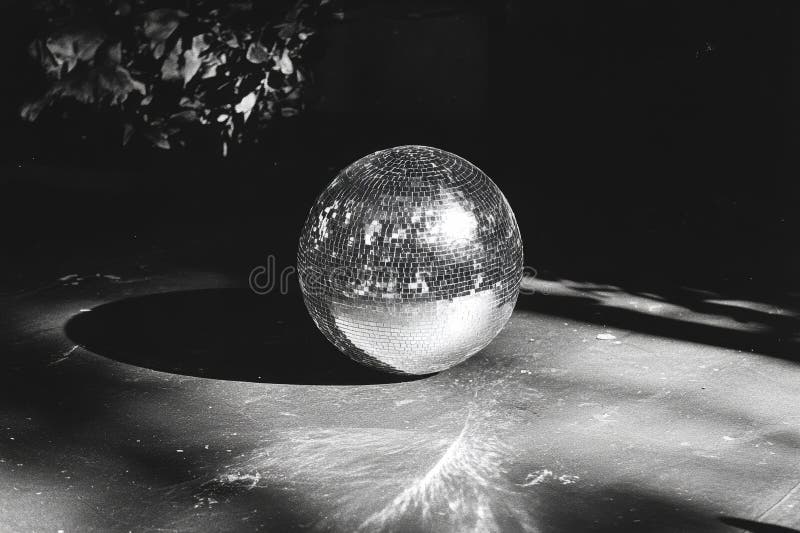 Reflective Disco Ball Casting Shadows in Dimly Lit Setting Stock ...