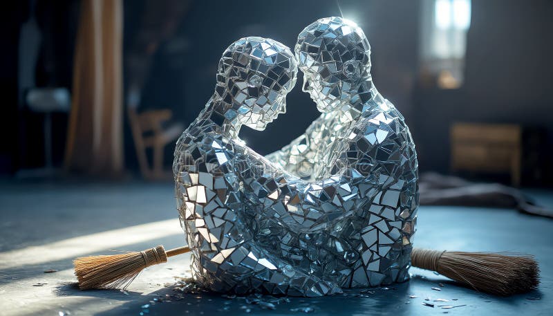 Reflective Embrace of Two Figures in a Dimly Lit Studio Stock ...