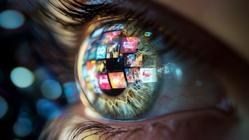 Reflective Eye Showcasing Various Media Content during a Vibrant ...