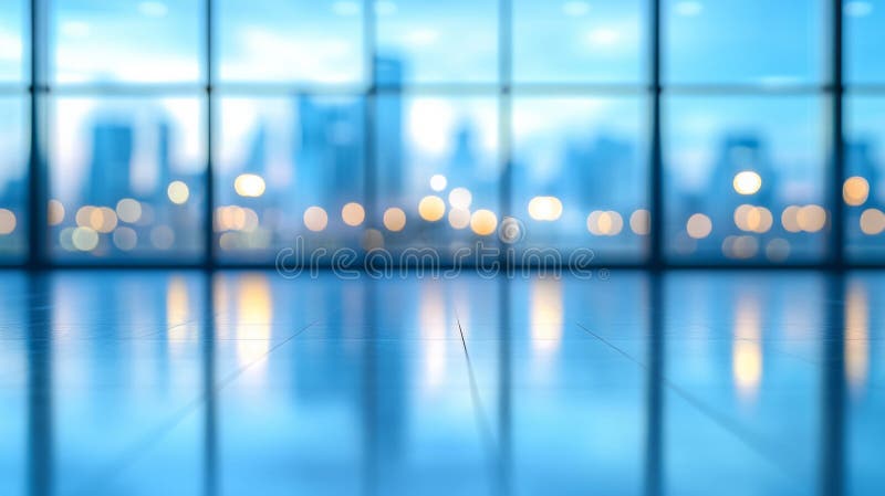 Reflective Floor with Cityscape Window View Stock Illustration ...