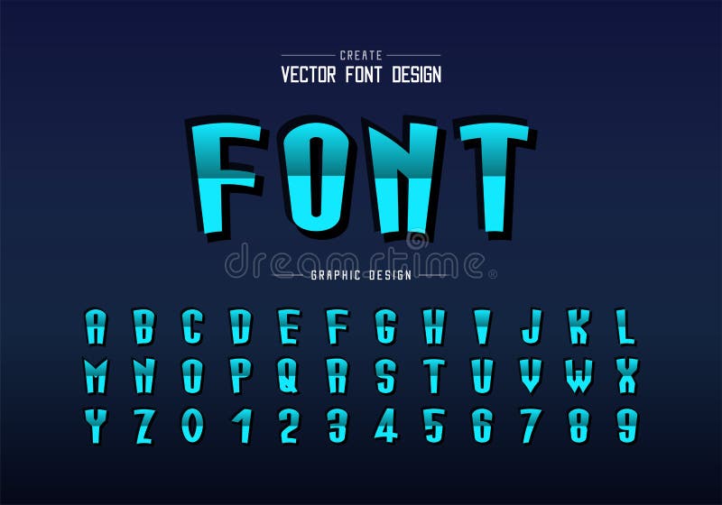 Reflective Font and Cartoon Alphabet Vector, Gradient Tall Typeface ...