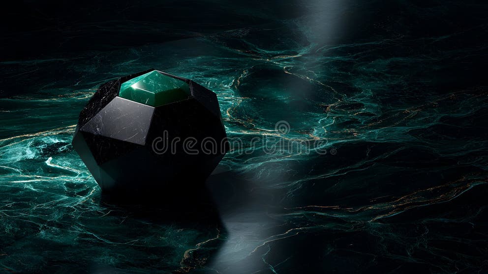 Reflective Gem Resting on Swirling Marble a Captivating Blend of Light ...