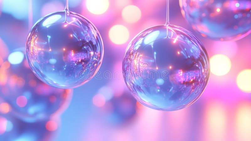 Reflective Glass Balls with Festive Lights and Bokeh Stock Illustration ...