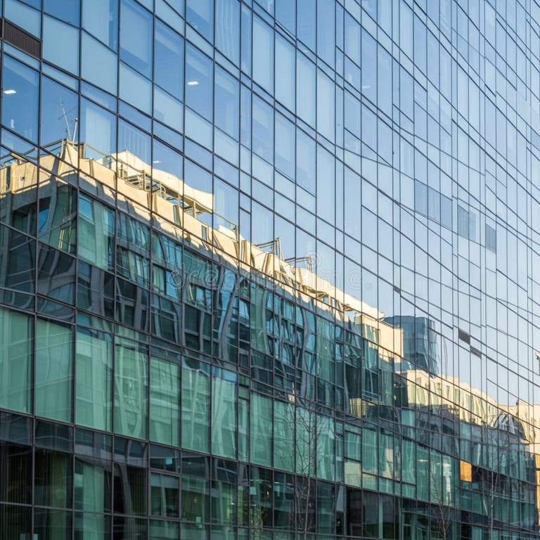 Reflective Glass Facade of a Modern Building, Capturing the Distorted ...