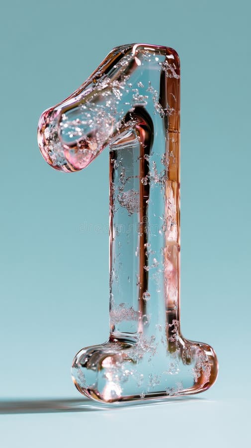 Reflective Glass Number One with Bubbles on Blue Background Stock ...