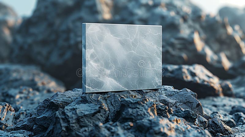 Reflective Glass Panel Resting on Rocky Terrain Under Soft Morning ...