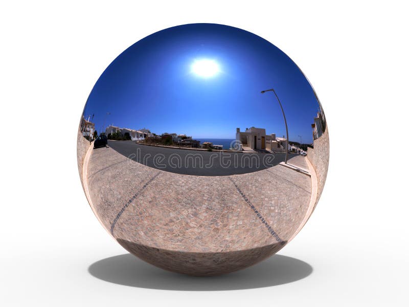 Reflective Sphere On A Atmospheric Blue Surface Stock Illustration ...