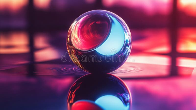 Reflective Glass Sphere with Red and Blue Gradient Lighting Stock ...