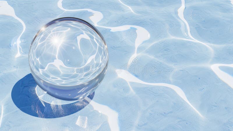 Reflective Glass Sphere on Soft Blue Surface with Highlights Stock ...