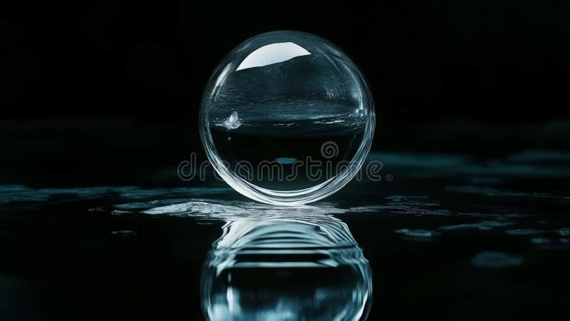 Reflective Glass Sphere with Water on Dark Surface Stock Video - Video ...