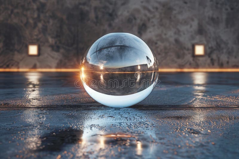 Reflective Glass Sphere on Wet Surface Stock Illustration ...