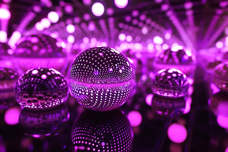 Reflective Glass Spheres Under Purple Neon Lights Stock Image - Image ...