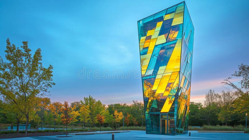 Reflective Glass Tower at Sunset Stock Illustration - Illustration of ...