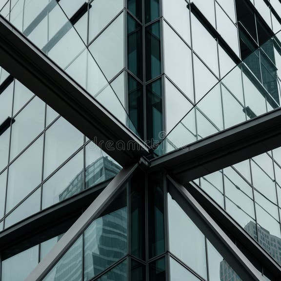 Reflective Glass Windows Form an Intricate Angular Design on a Modern ...