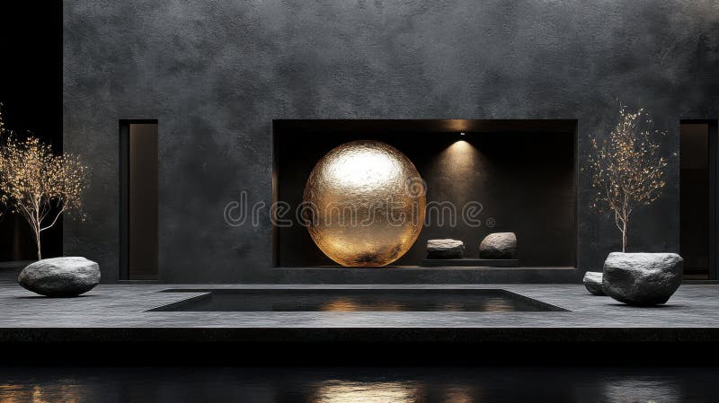 Dark Minimalist Courtyard Design Stock Image - Image of golden, clean ...