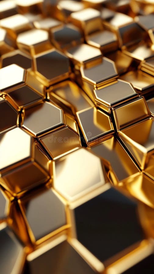 Reflective Golden Hexagonal 3D Patterns in Detail Stock Illustration ...