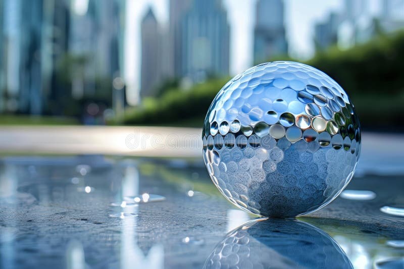 Reflective Golf Ball on Urban Waterfront Stock Illustration ...