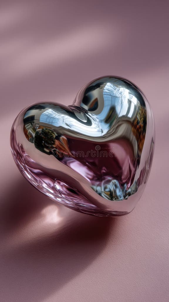 Reflective Heart Shape on Rosy Background Romantic Expression of Love ...