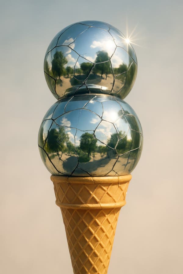Reflective Ice Cream Sculpture with Mirror Surface and Broken Texture ...