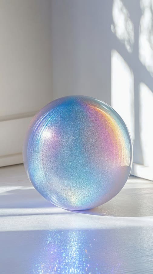 A Reflective, Iridescent Sphere Resting on a Surface, Showcasing Light ...