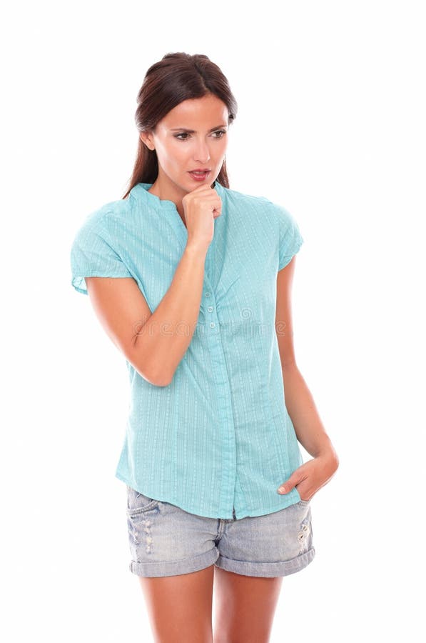 Reflective Lady Asking Herself a Question Stock Photo - Image of blue ...