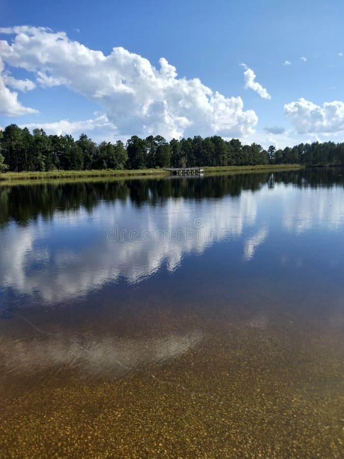 Reflective Lake with Clouds and Trees Stock Photo - Image of wave, blue ...