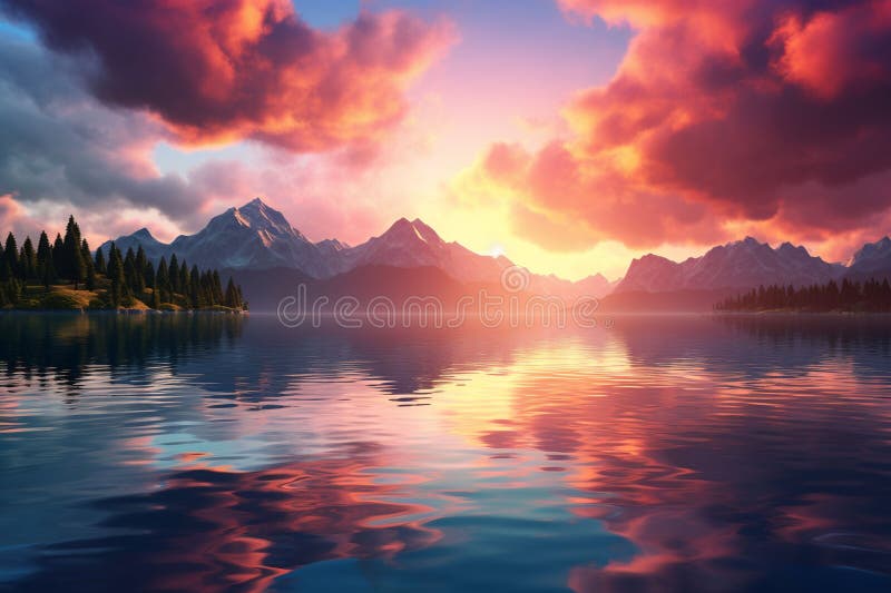 Reflective Lake Mirroring the Vibrant Colors of a Stock Illustration ...