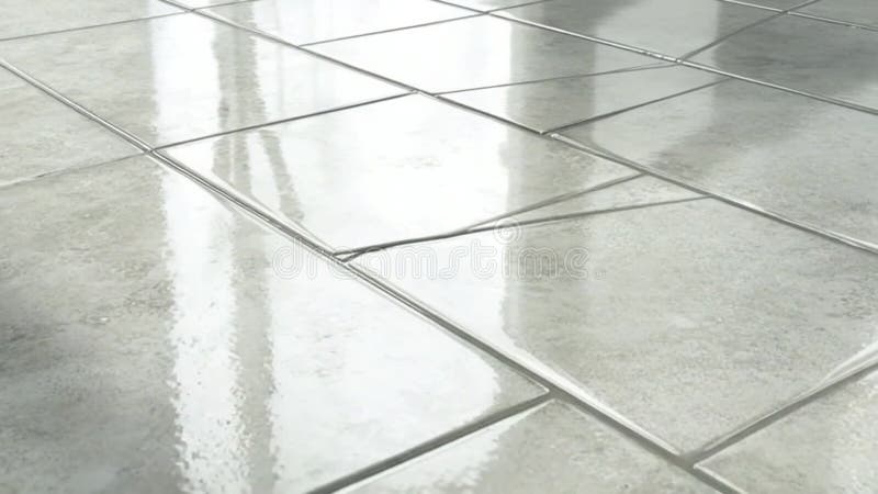 Reflective Light Gray Square Tiles on a Floor with Visible Grout Lines ...