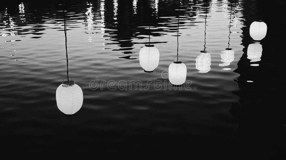 Reflective Lights on Water at Night Stock Illustration - Illustration ...