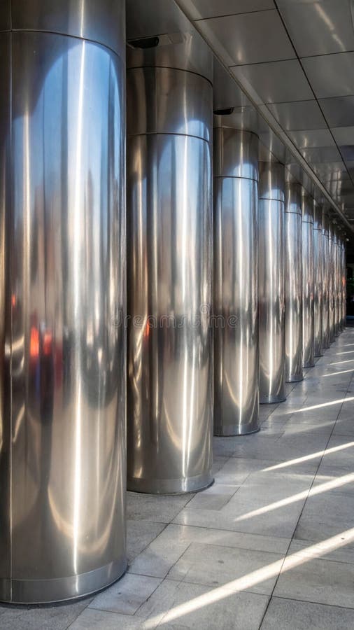Reflective Metal Columns in Modern Building Exterior Stock Illustration ...