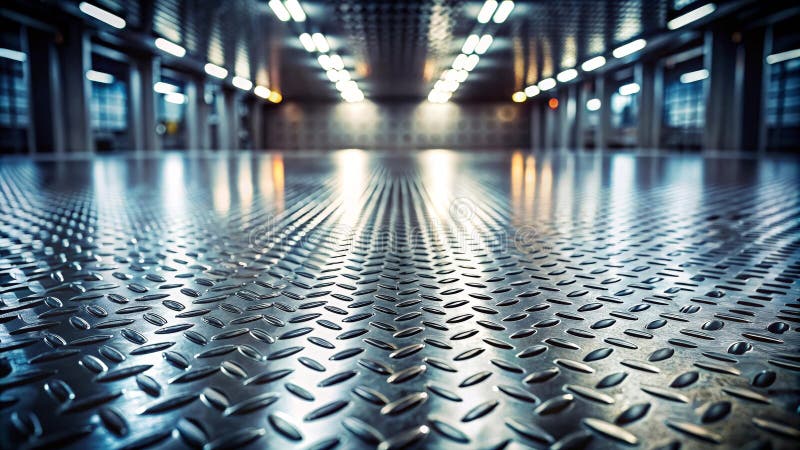Reflective Metal Floor in an Industrial Setting with Recessed Lighting ...