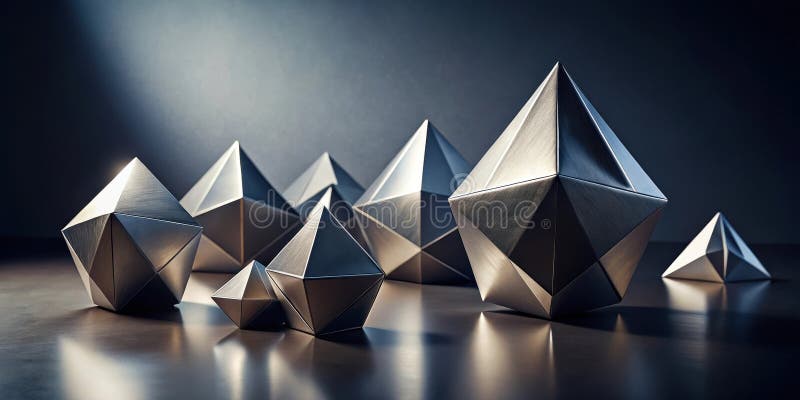 Reflective Metal Geometric Forms on a Dark Surface. Generative AI Stock ...