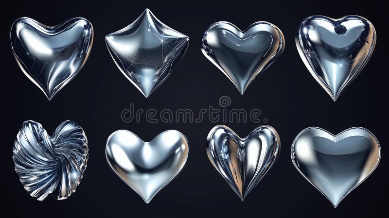 Reflective Metal Hearts Arranged in an Artistic Pattern on a Dark ...