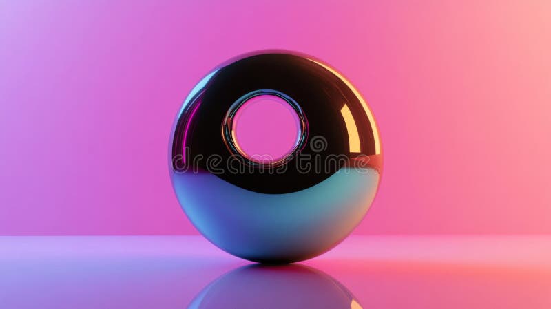 Reflective Metal Sphere with Neon Pink and Blue Lighting Stock ...