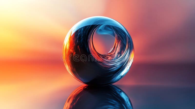 Reflective Metal Sphere with Sunset Background Stock Illustration ...